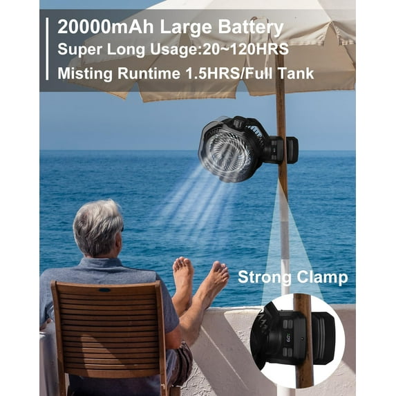 Portable Rechargeable Misting Fan with 12oz Mist, Battery Life Display ...