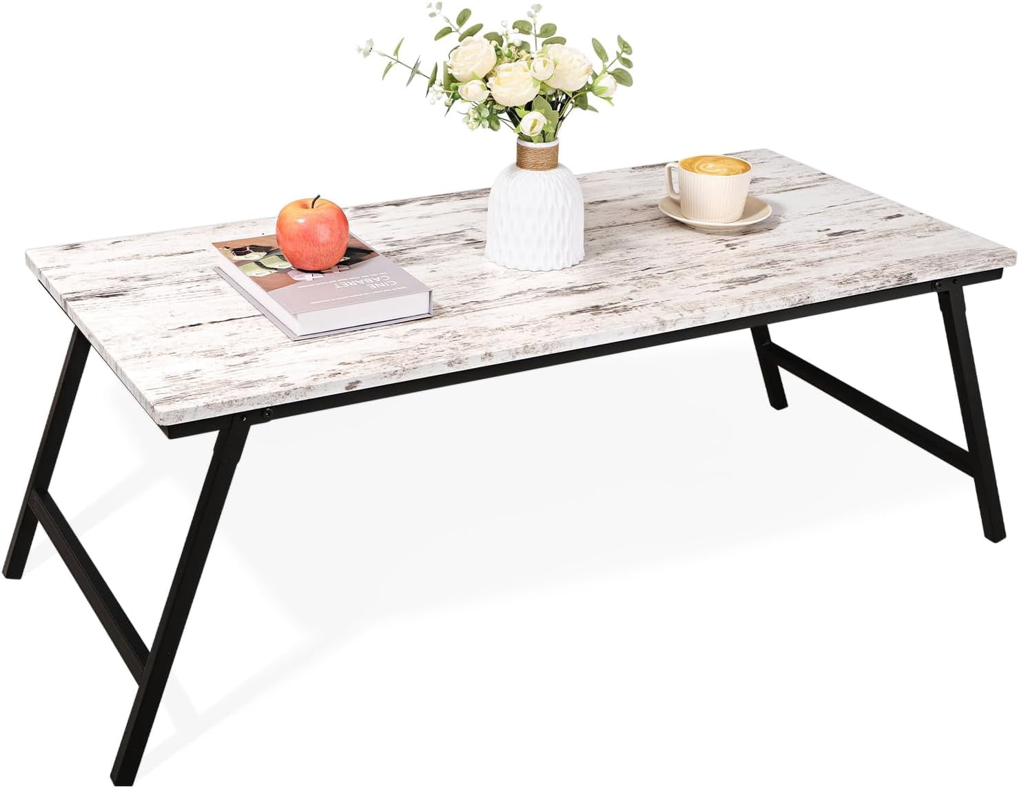 Portable Rectangular Coffee Table Portable Floor Desk with Metal Legs ...