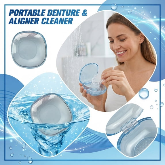 Portable Retainer Case and Denture Bath Cup Soaking Cleaner Container ...