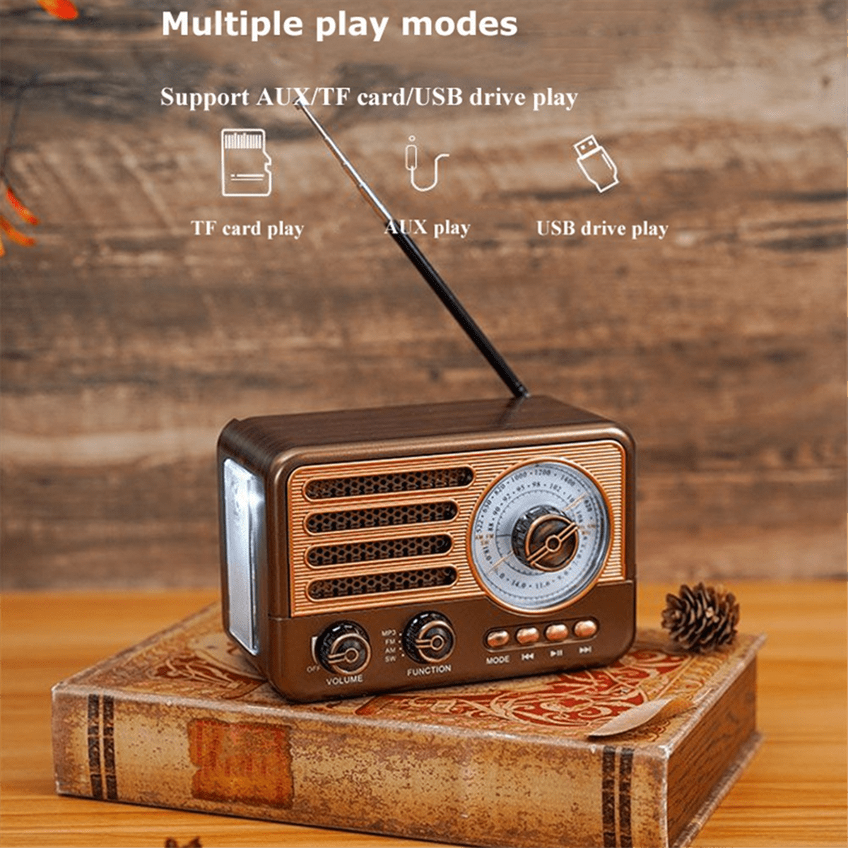 Portable Retro Radio Vintage Bluetooth Speaker FM/AM Radio Receiver ...