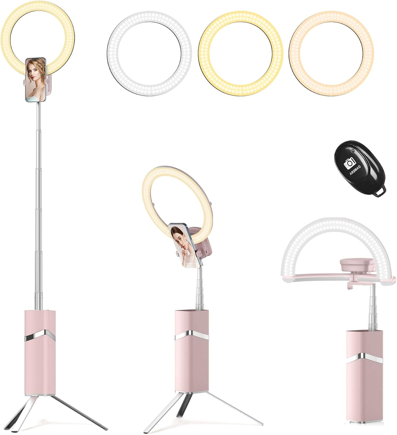 Portable Ring Light with Stand,Foldable Travel Ring Light with 4000mAh Battery Operated Cordless ...