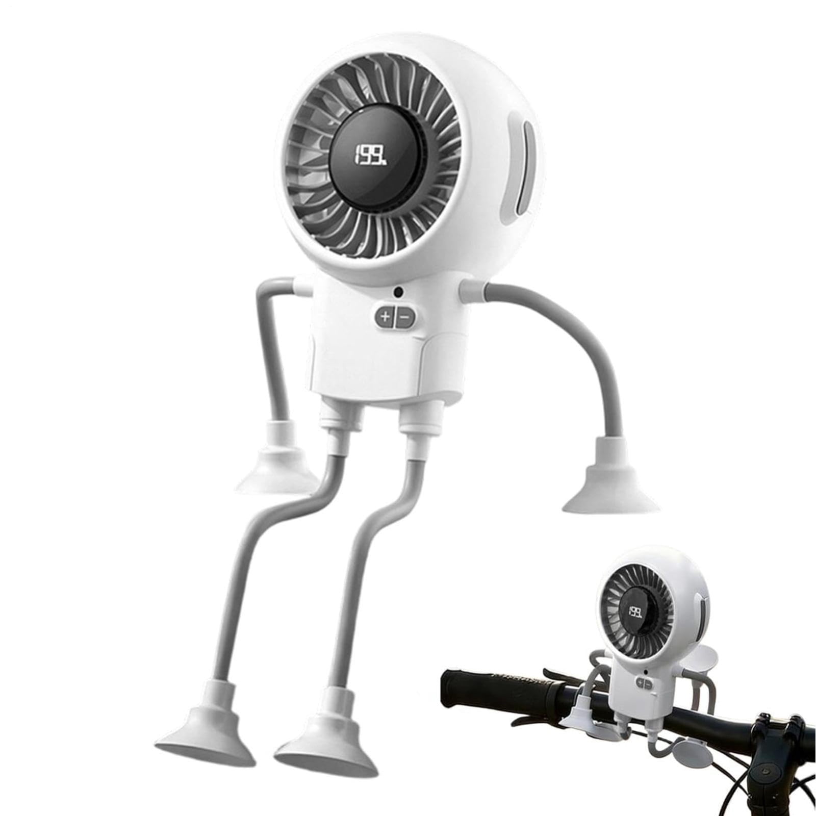 Portable Robot Fan with Suction Cup Base, 3 Speed Rechargeable Table ...