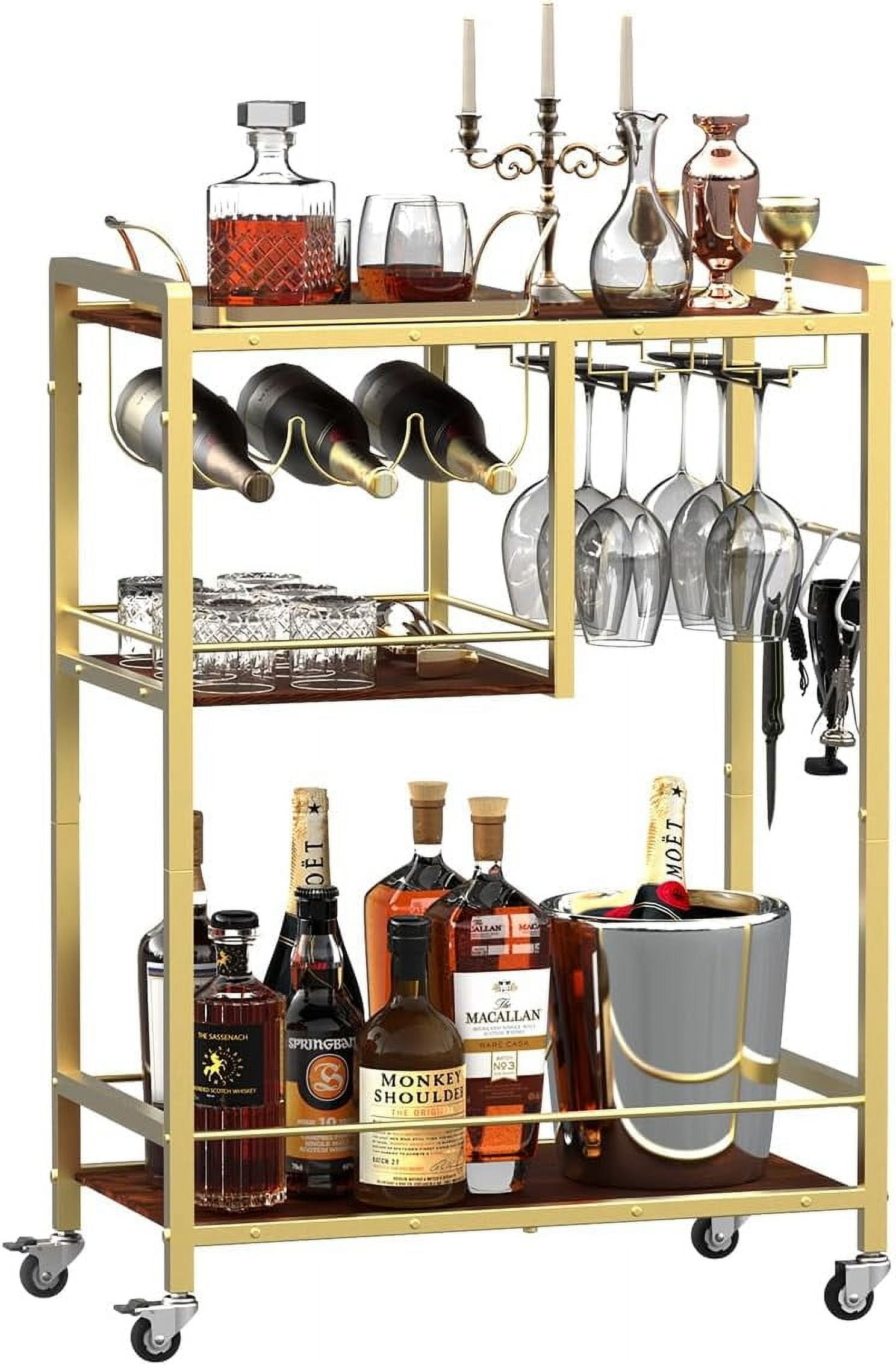 Portable Rolling Bar Cart with Wheels for Home - Wine & Whiskey ...