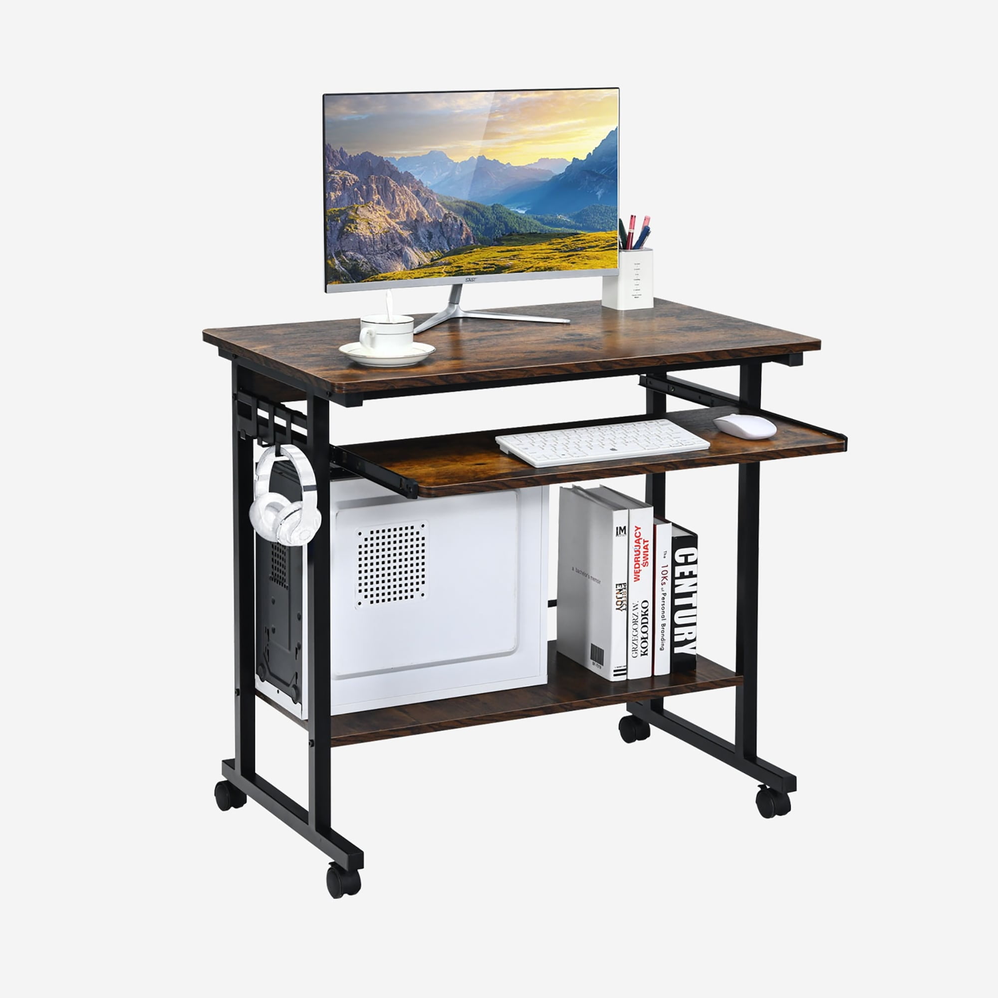 Portable Rolling Computer Desk Cart with Keyboard Tray - Walmart.com