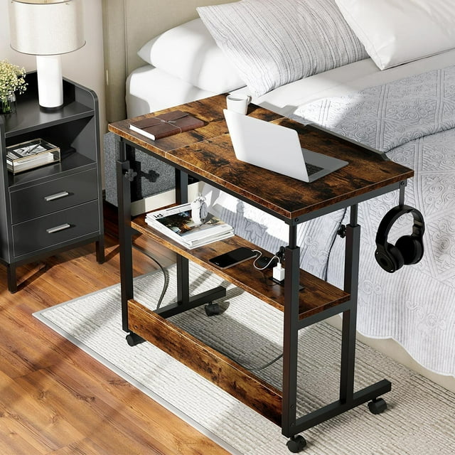 Portable Rolling Computer Desk Height Adjustable Standing Table with ...