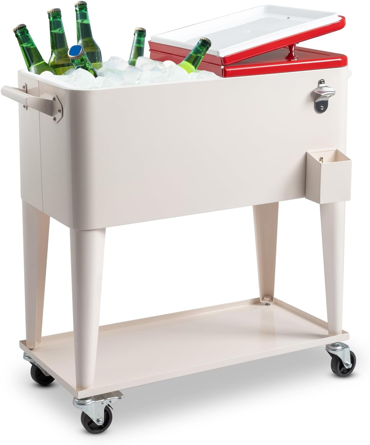 Portable Rolling Cooler Cart with Wheels, Outdoor Drink Storage for ...
