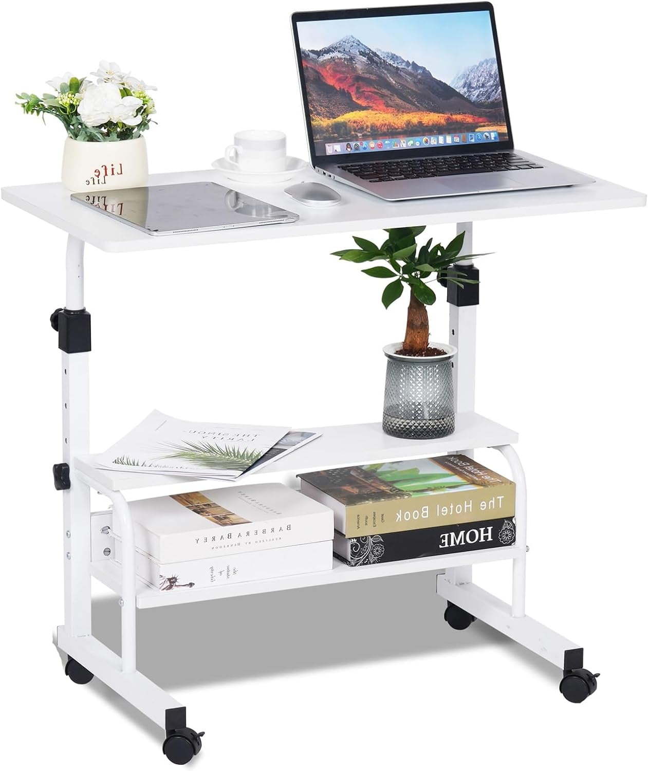 Portable Rolling Desk Adjustable Height Small Standing Desk on Wheels ...