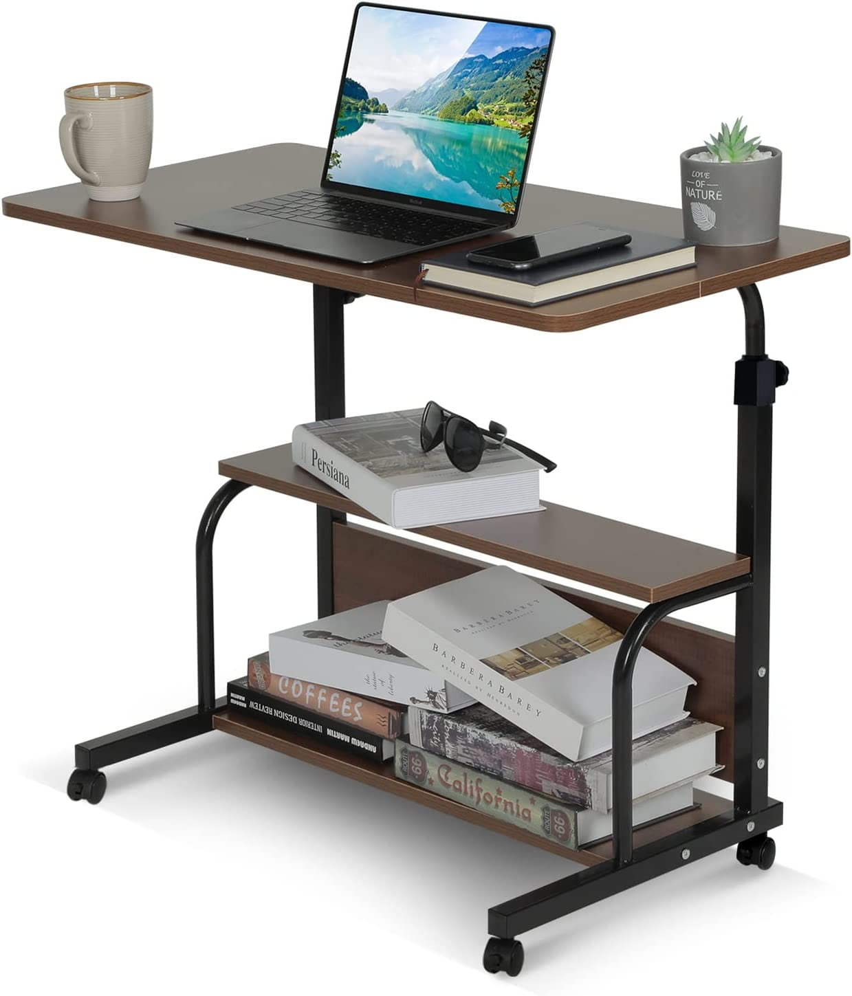 Portable Rolling Desk on Wheels Small Standing Desk Adjustable Height ...