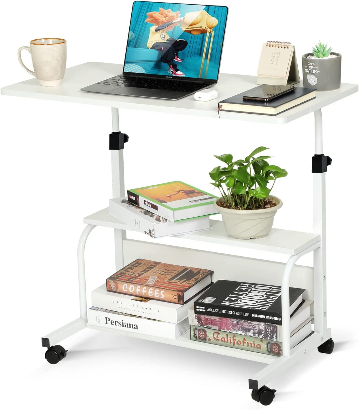 Portable Rolling Desk on Wheels Small Standing Desk Adjustable Height ...