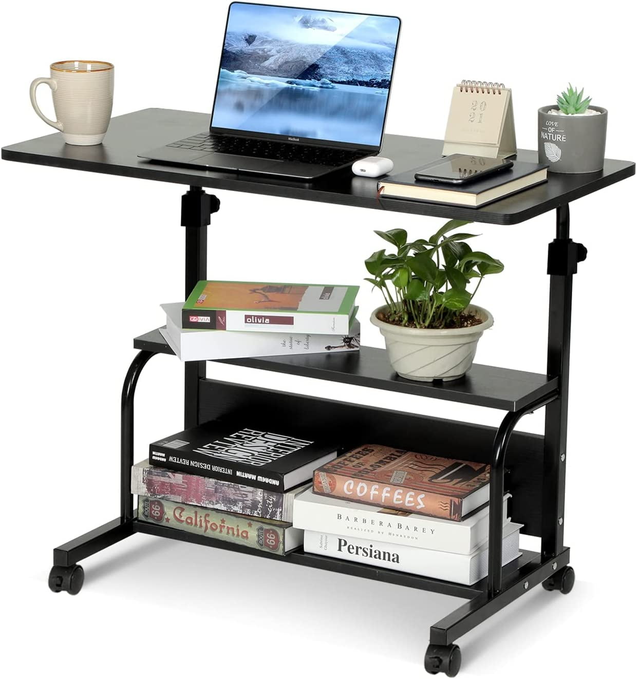 Portable Rolling Desk on Wheels Adjustable Height Desks for Small ...