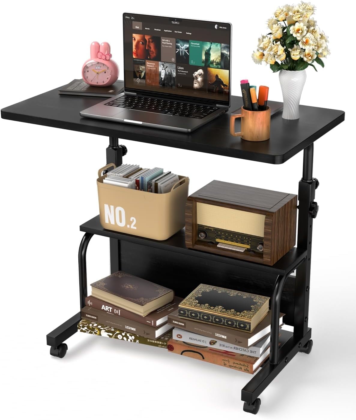 Portable Rolling Desk on Wheels Adjustable Height Desks for Small ...