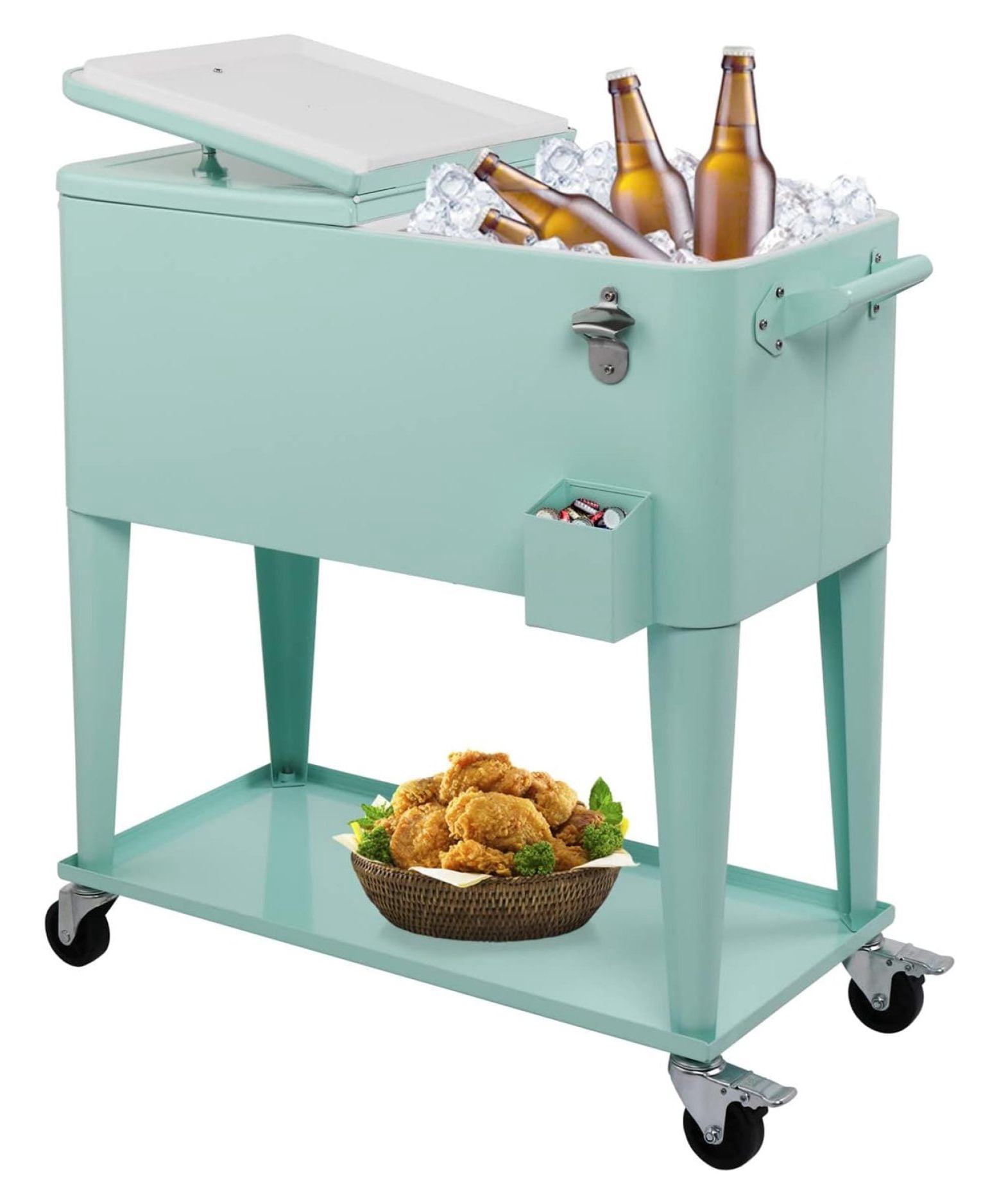 Portable Rolling Patio Cooler Ice Chest with Wheels Outdoor Cold Drink ...