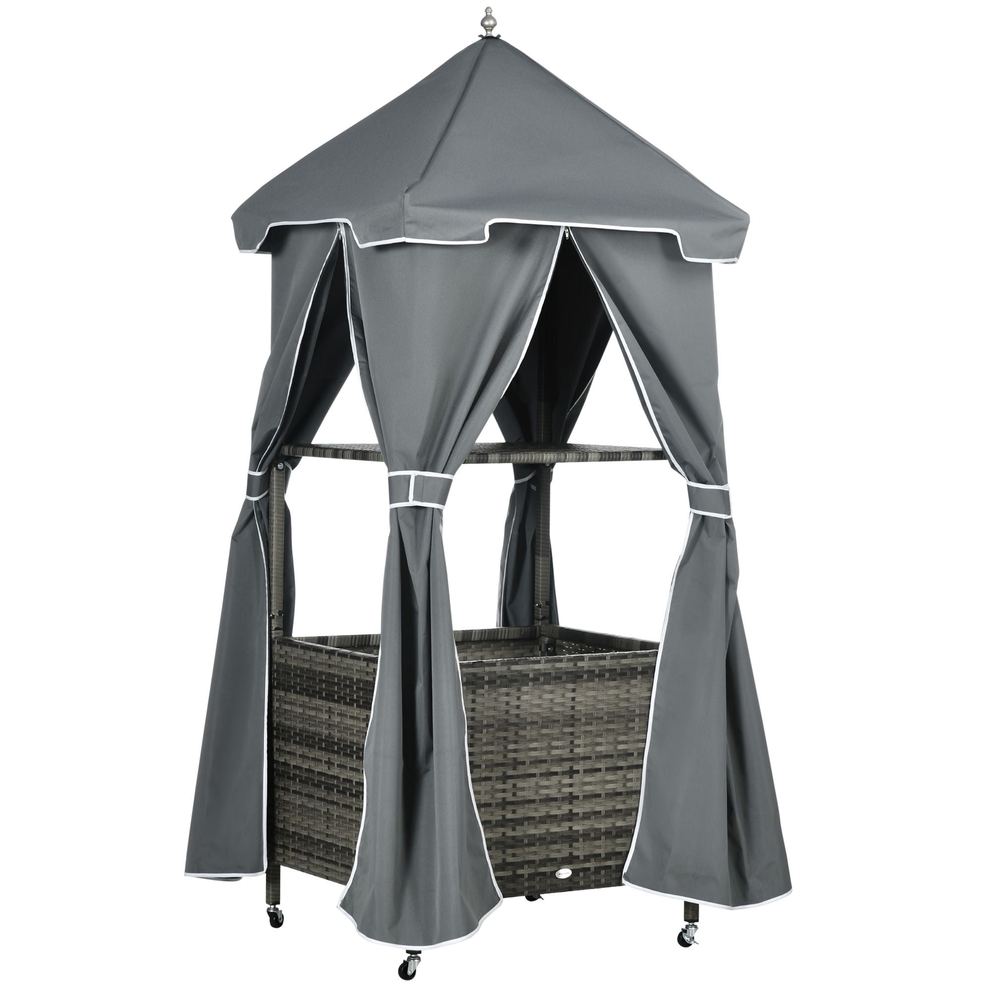 Portable Rolling Towel Cart with Shelf and Basket, Gray Wicker Poolside ...