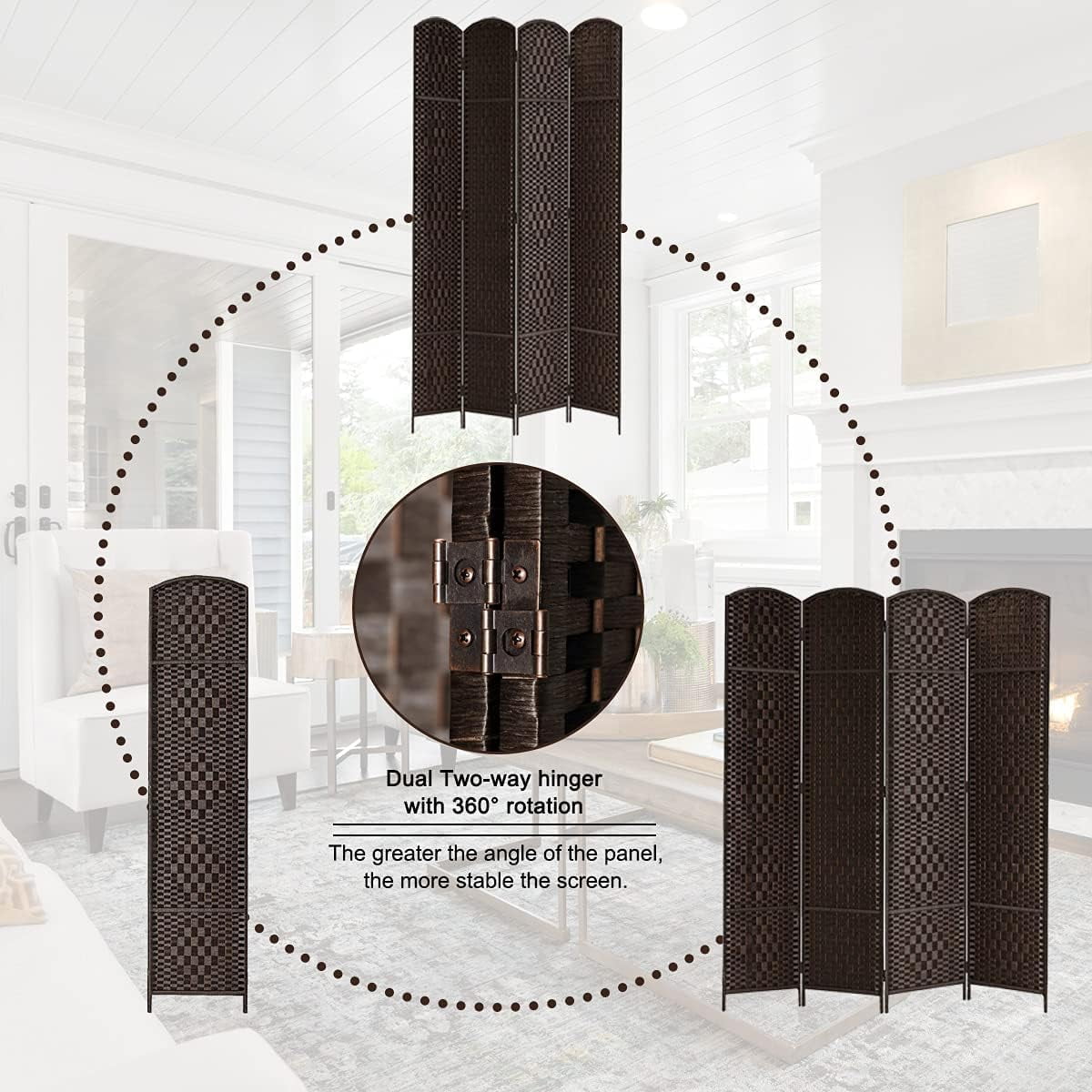 Portable Room Divider 6FT Tall, 6 Panel Dark Coffee Privacy Screen with ...