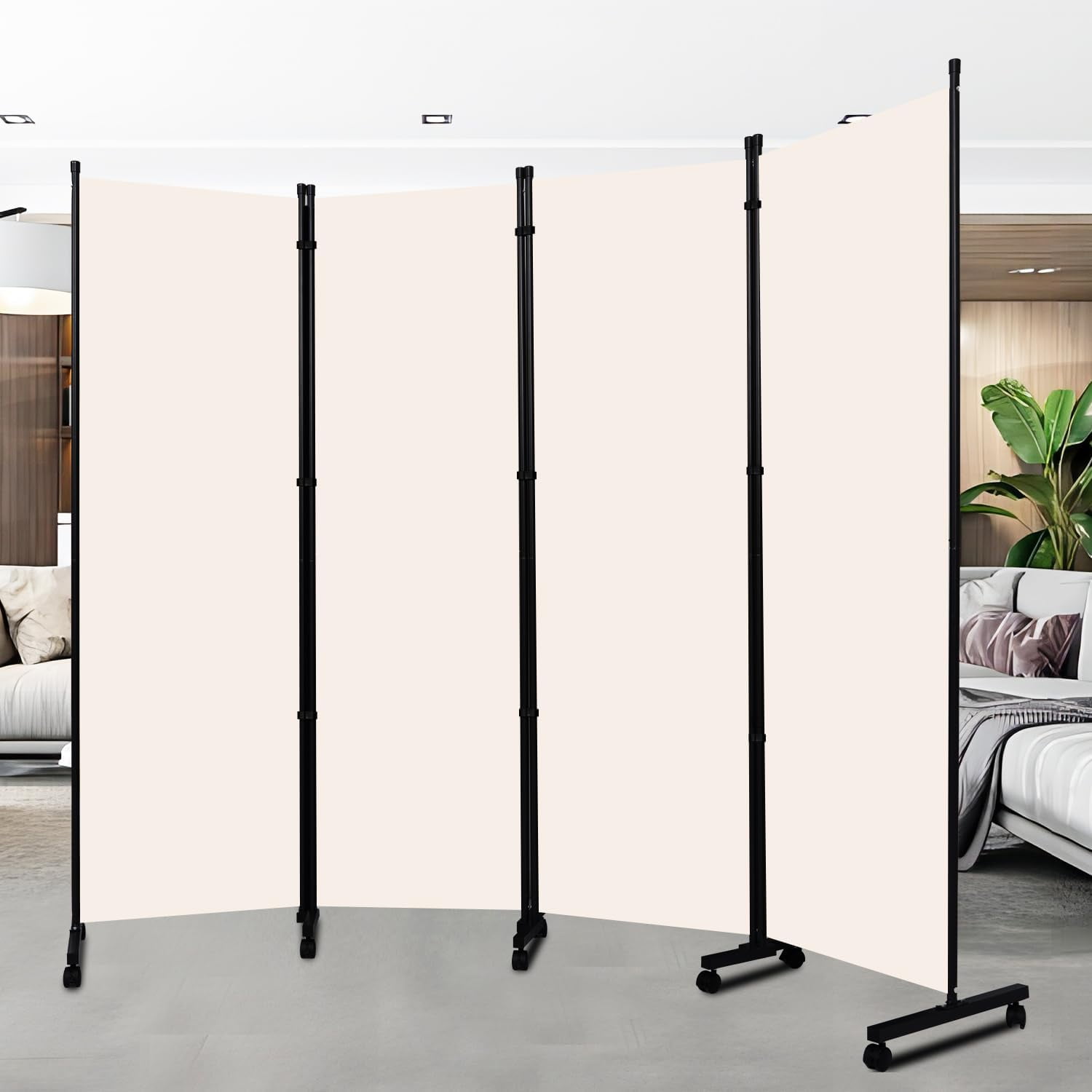 Portable Room Divider 88'' Partition with Wheels, 4-Panel Folding ...