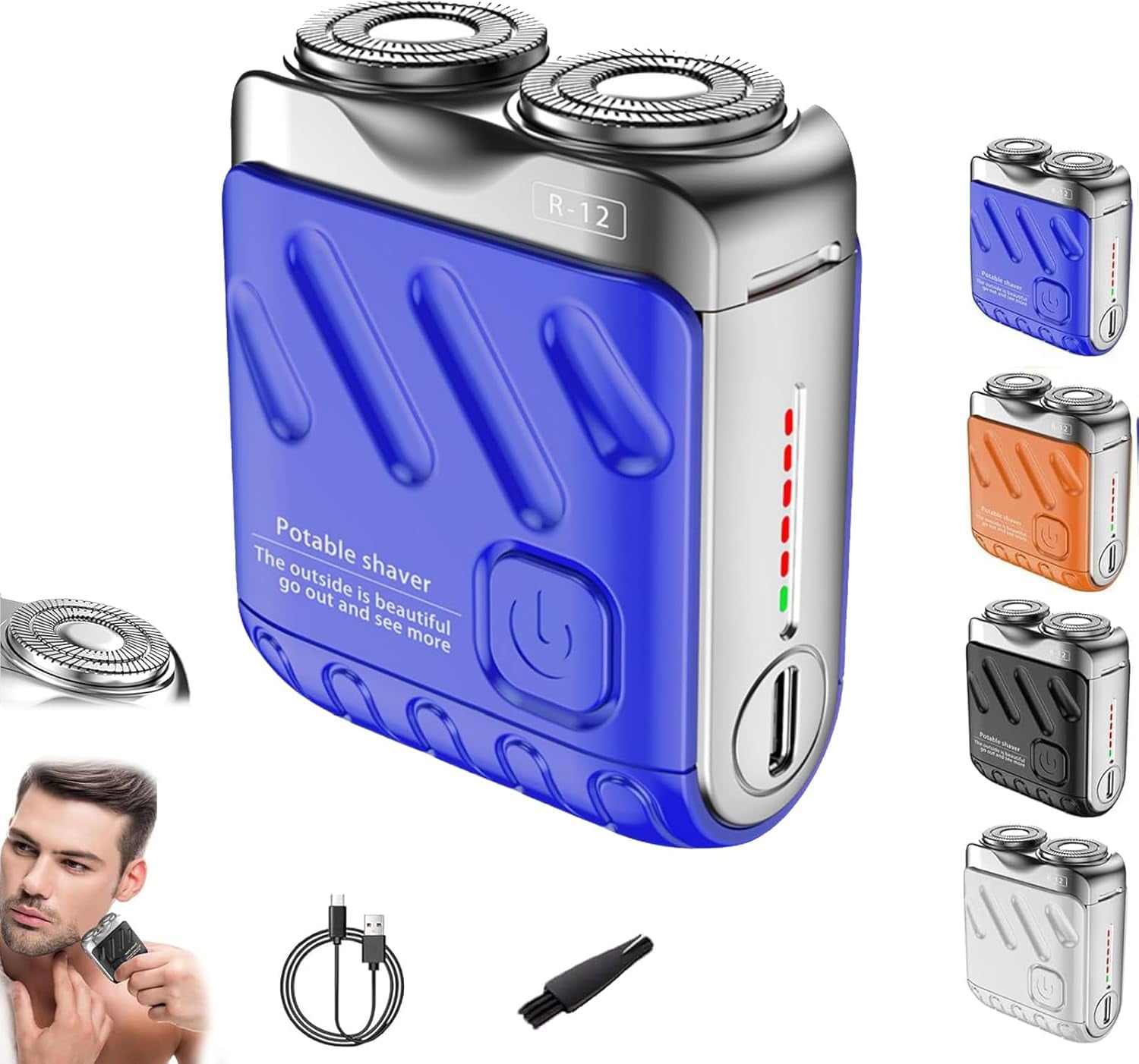 Portable Rotary Dual Ring Electric Shaver for Men - Cordless Wet/Dry ...