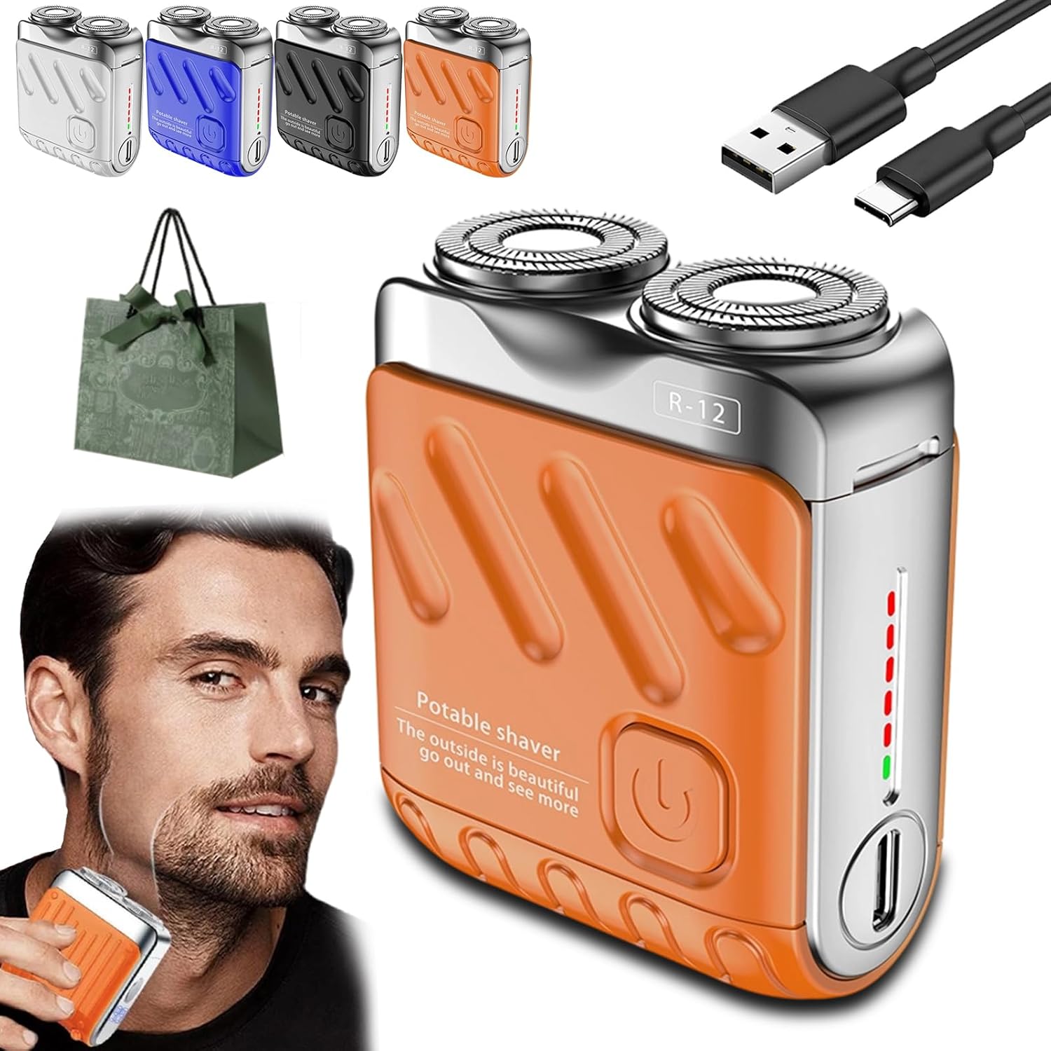 Portable Rotary Dual Ring Electric Shaver, Mini Magnetic Rechargeable ...