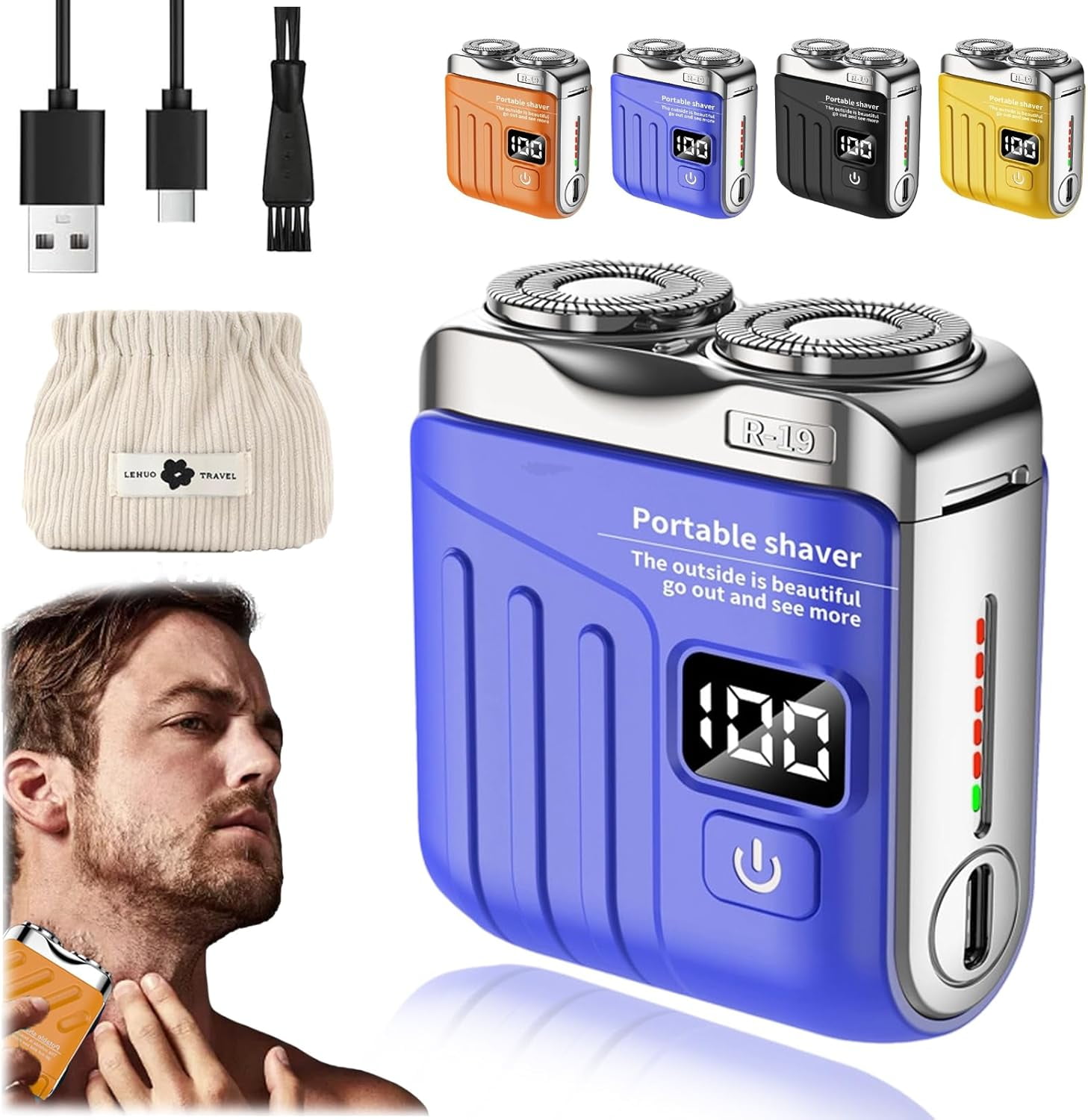 Portable Rotary Dual Ring Electric Shaver, Mini Portable Electric ...