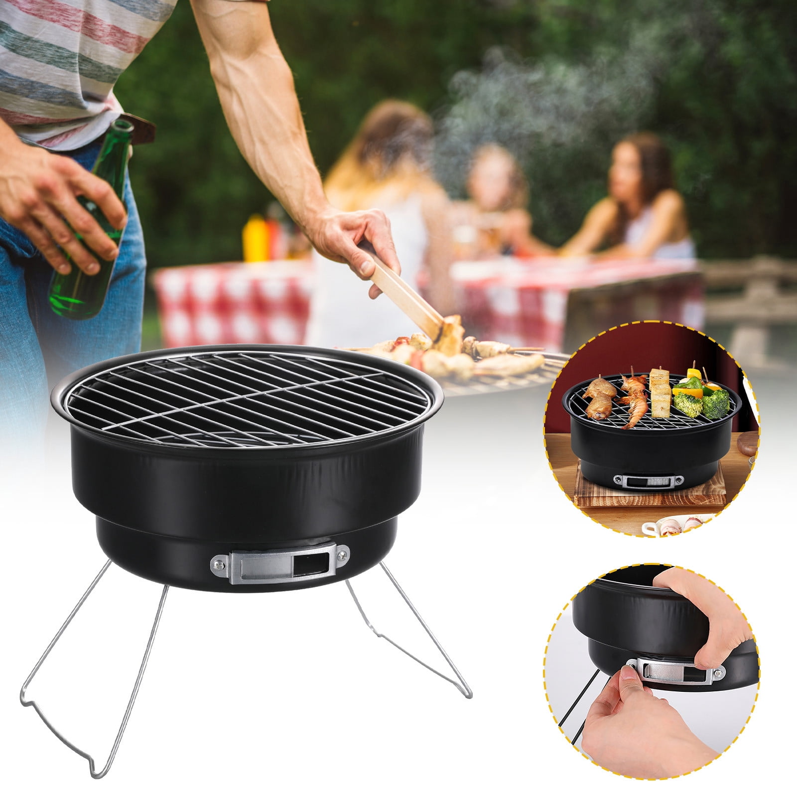 Portable Round Barbecue Grill Outdoor Stainless Steel Barbecue Grill ...