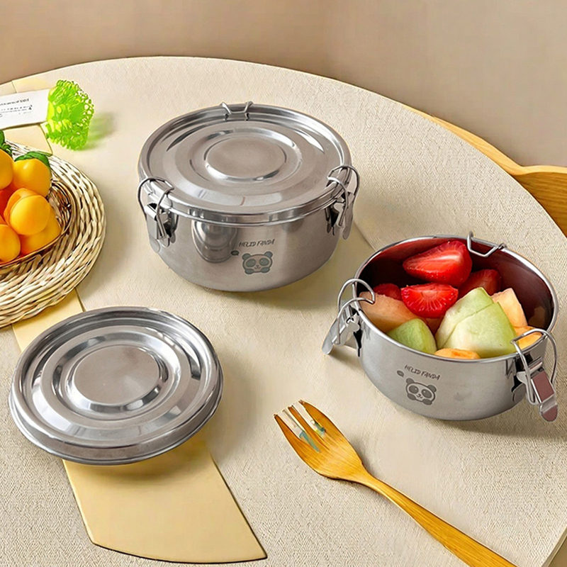 Portable Round Lunch Box With Lid 304 Stainless Steel Food Storage ...