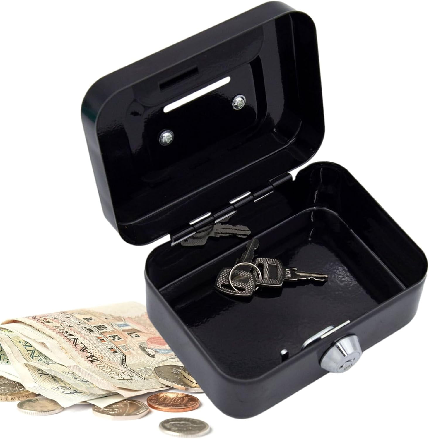 Portable Safe Metal Money Boxes for Cash, Small Saving Money Lock Box ...