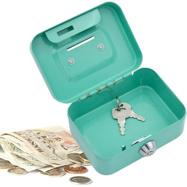 Portable Safe Metal Money Boxes for Cash, Small Saving Money Lock Box ...