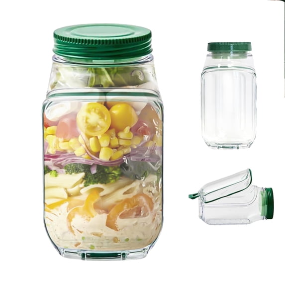 Portable Salad Container with Side Opening - 40oz Leakproof Mason Jar ...