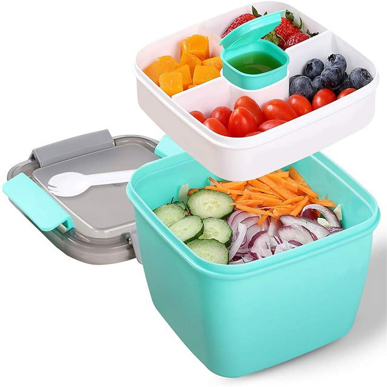 Portable Salad Lunch Container Salad Bowl 2 Compartments with Large ...
