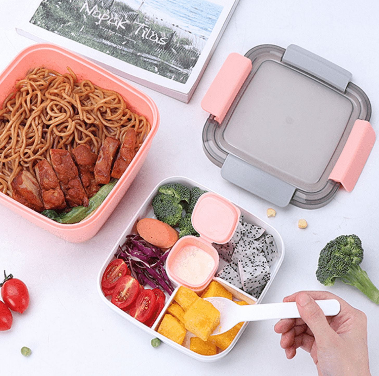 Portable Salad Lunch Container -Salad Bowl -Compartments with Dressing ...