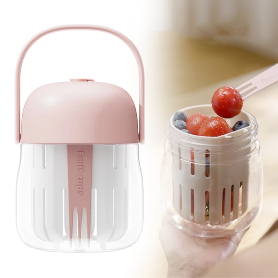 Portable Salad and Fruit Cup with Built-in Ice Pack - Cream Pink Yogurt ...