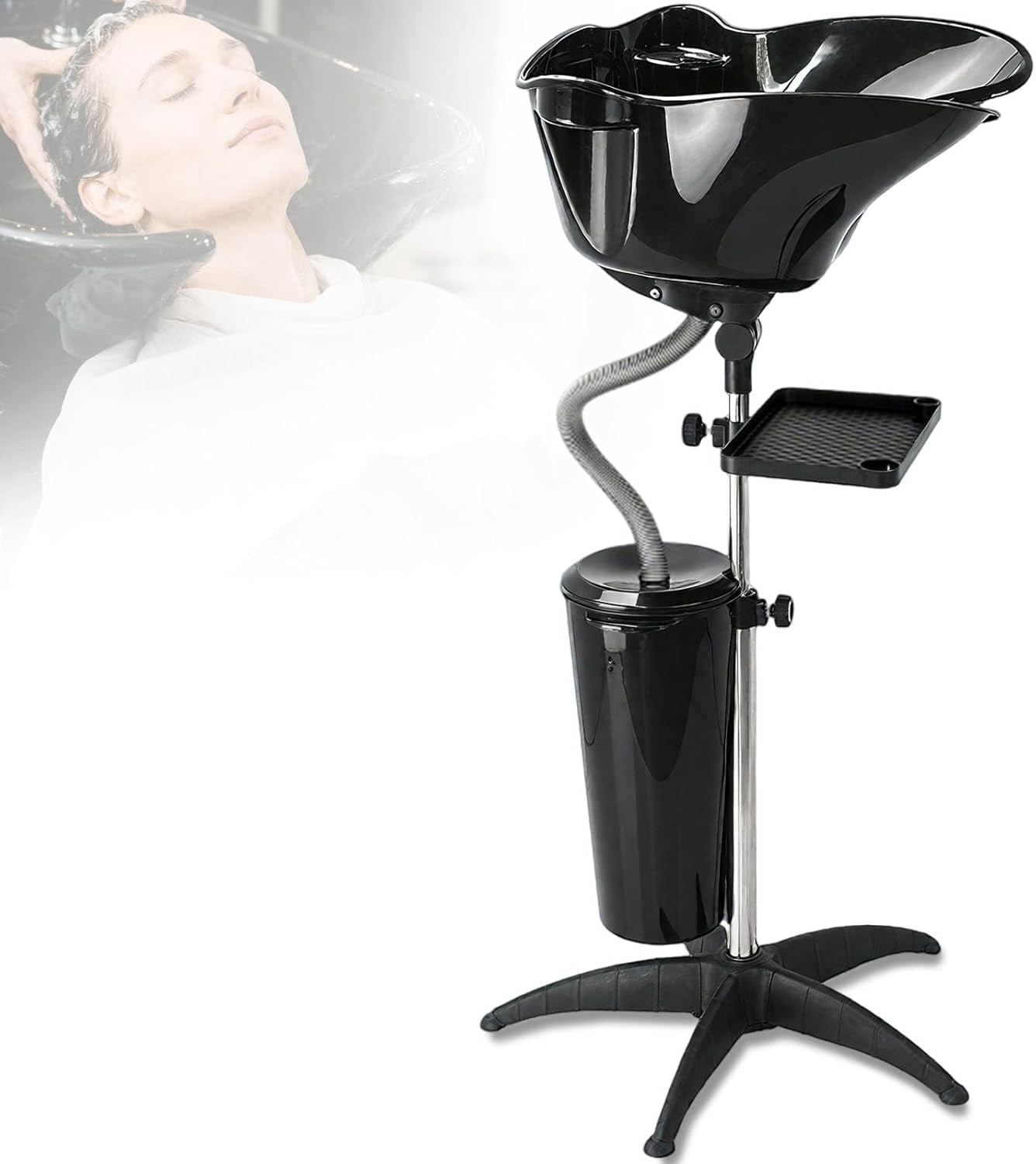 Portable Salon Shampoo Bowl, Height Adjustable Hair Washing Basin with ...
