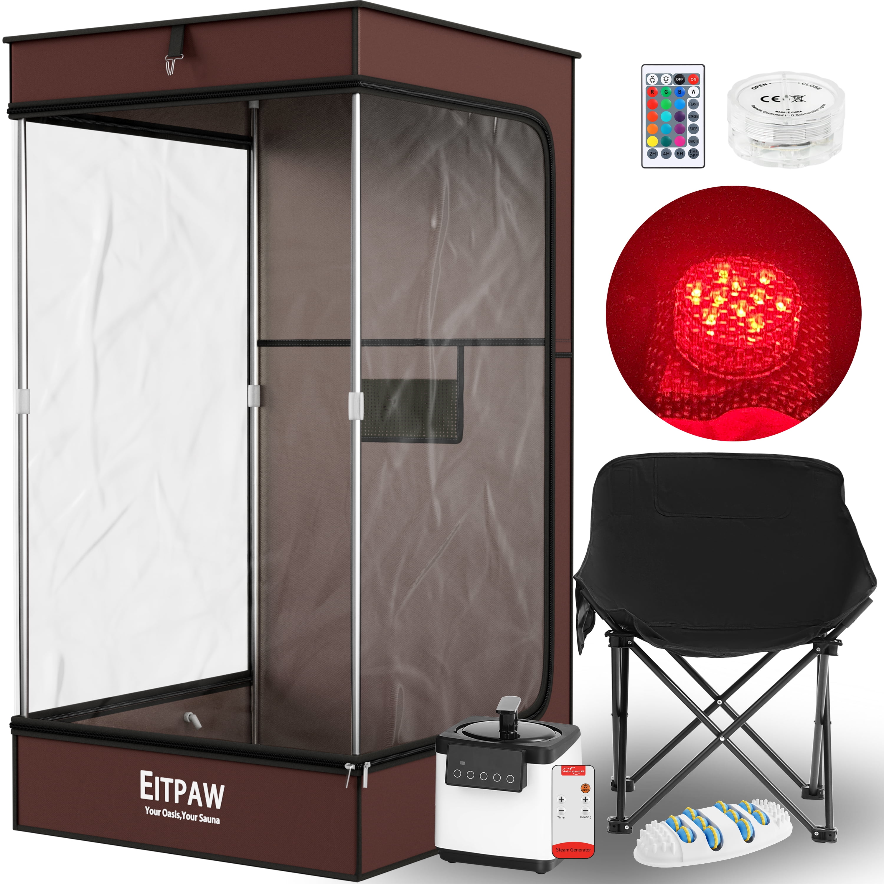 Portable Sauna w/ Foldable Chair, Steam Sauna Tent for Home, Brown ...