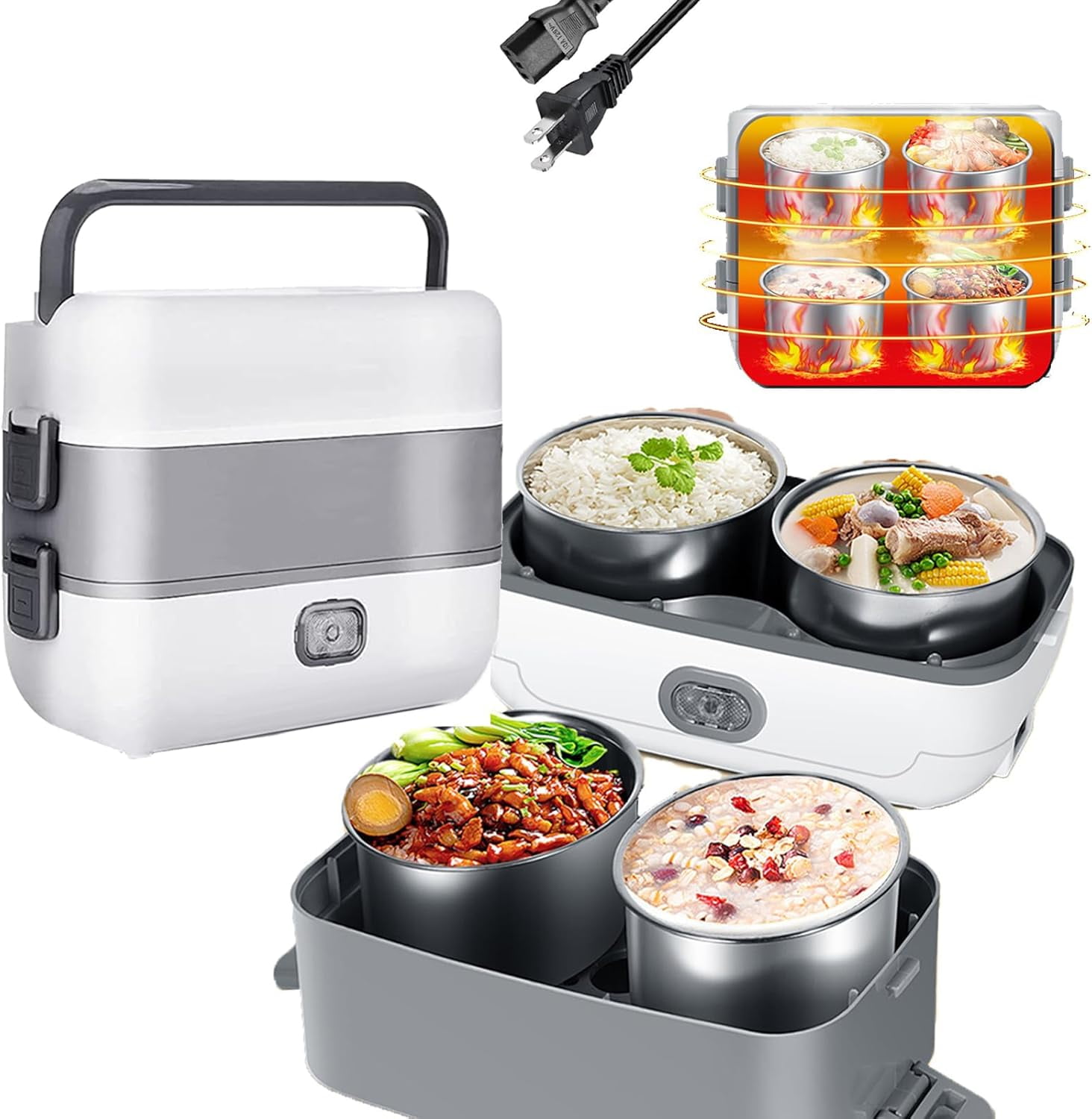 Portable Self Cooking Electric Lunch Box, 2L Mini Rice Cooker, 2 Layers ...