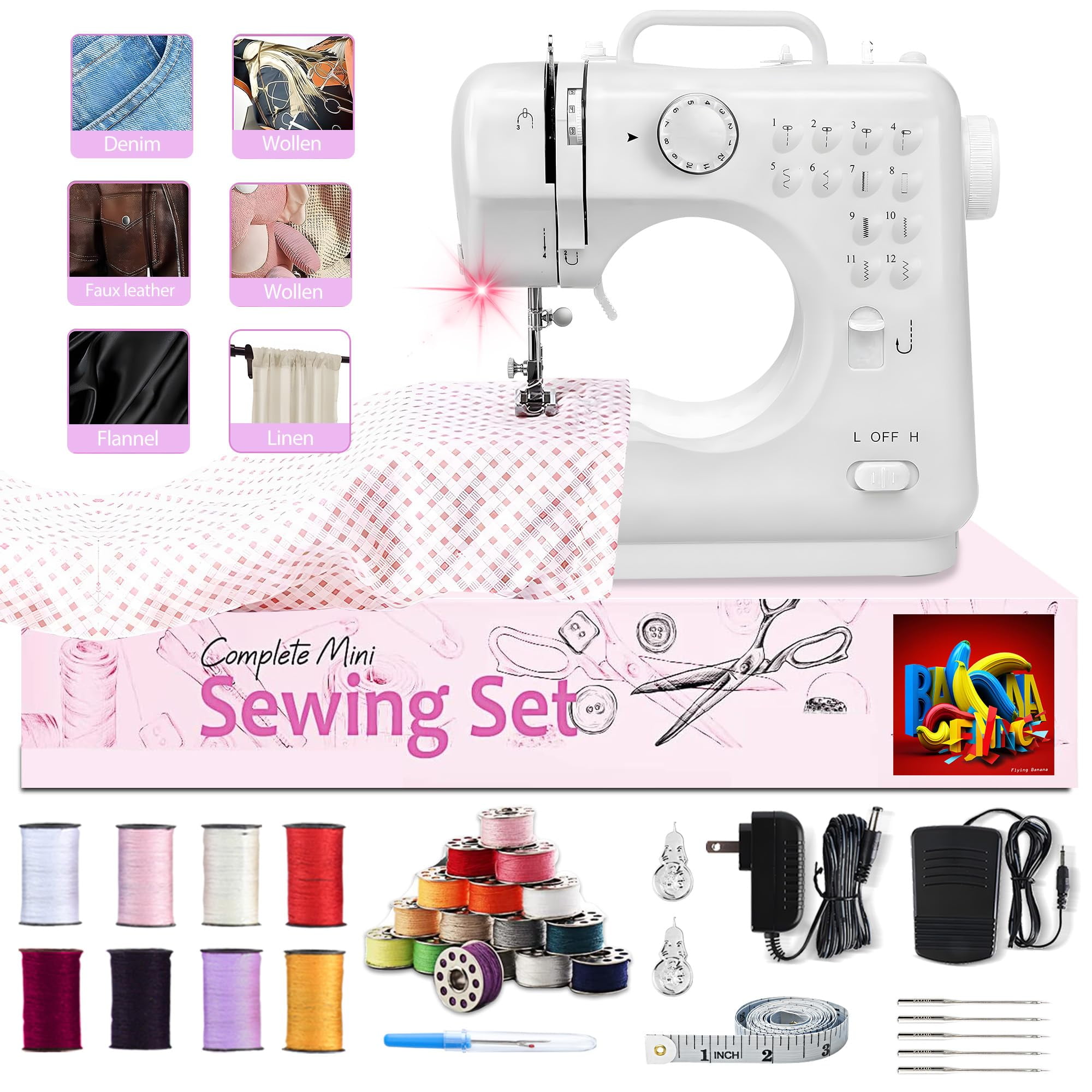 Portable Sewing Machine for Beginners, Mini Electric Sewing Machine 12 ...