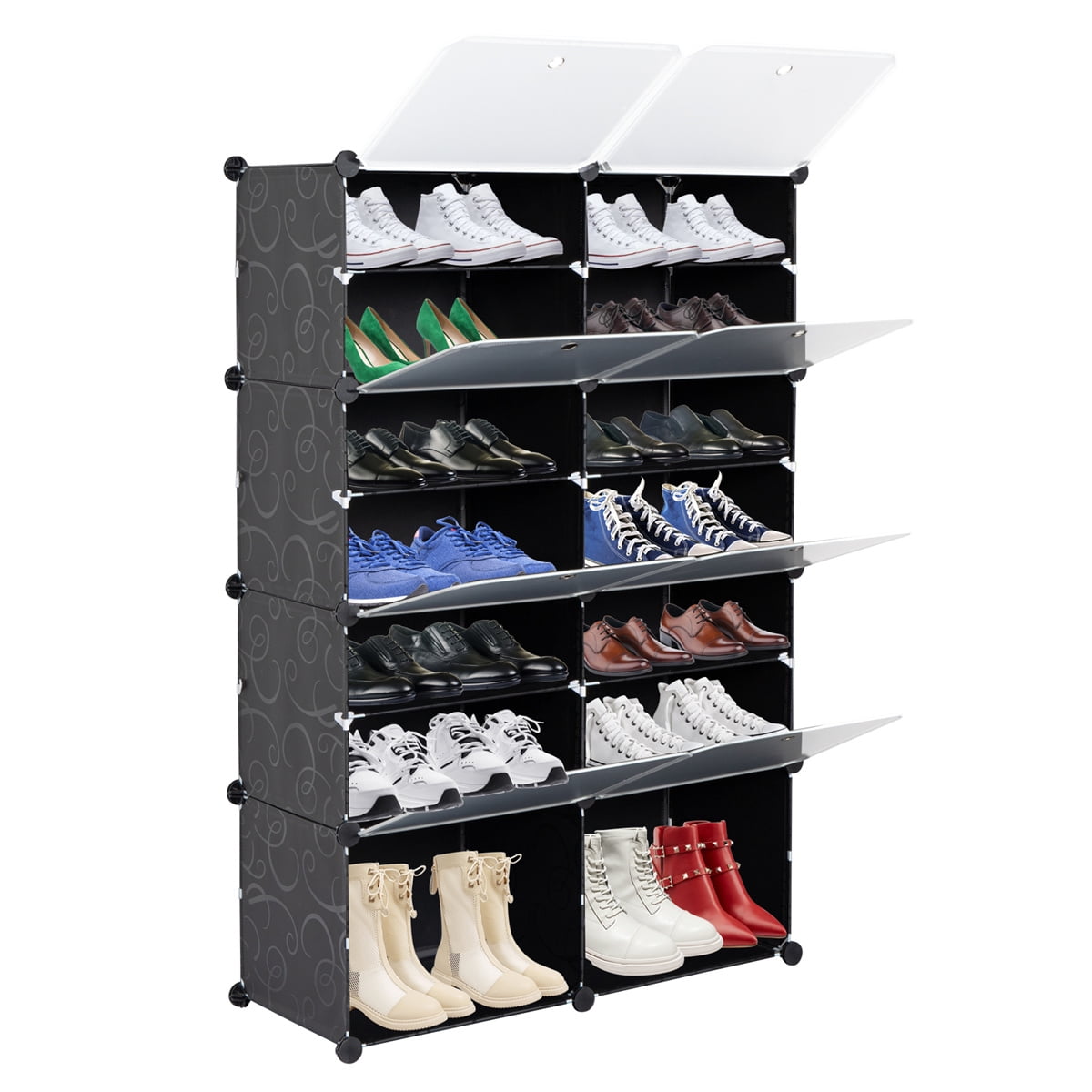 Portable Shoe Organizer Storage Box 7 Layers 14 Grids Tower Shelf ...