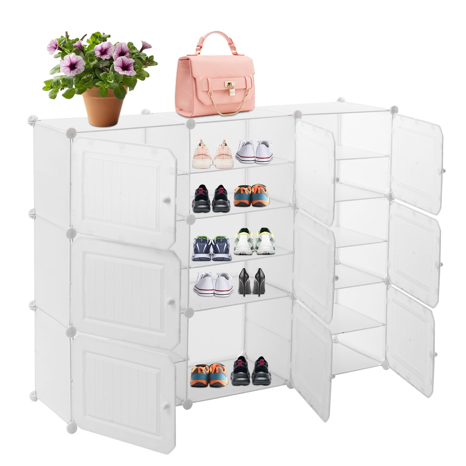 Portable Shoe Rack, 36 Pair DIY Shoe Storage Shelf Organizer, Plastic ...