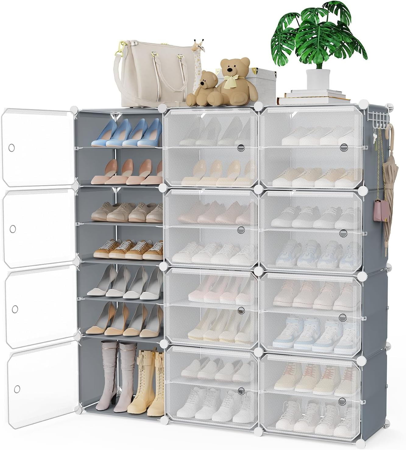 Portable Shoe Rack Organizer with Covers 48-Pair Shoe Storage Cabinet ...