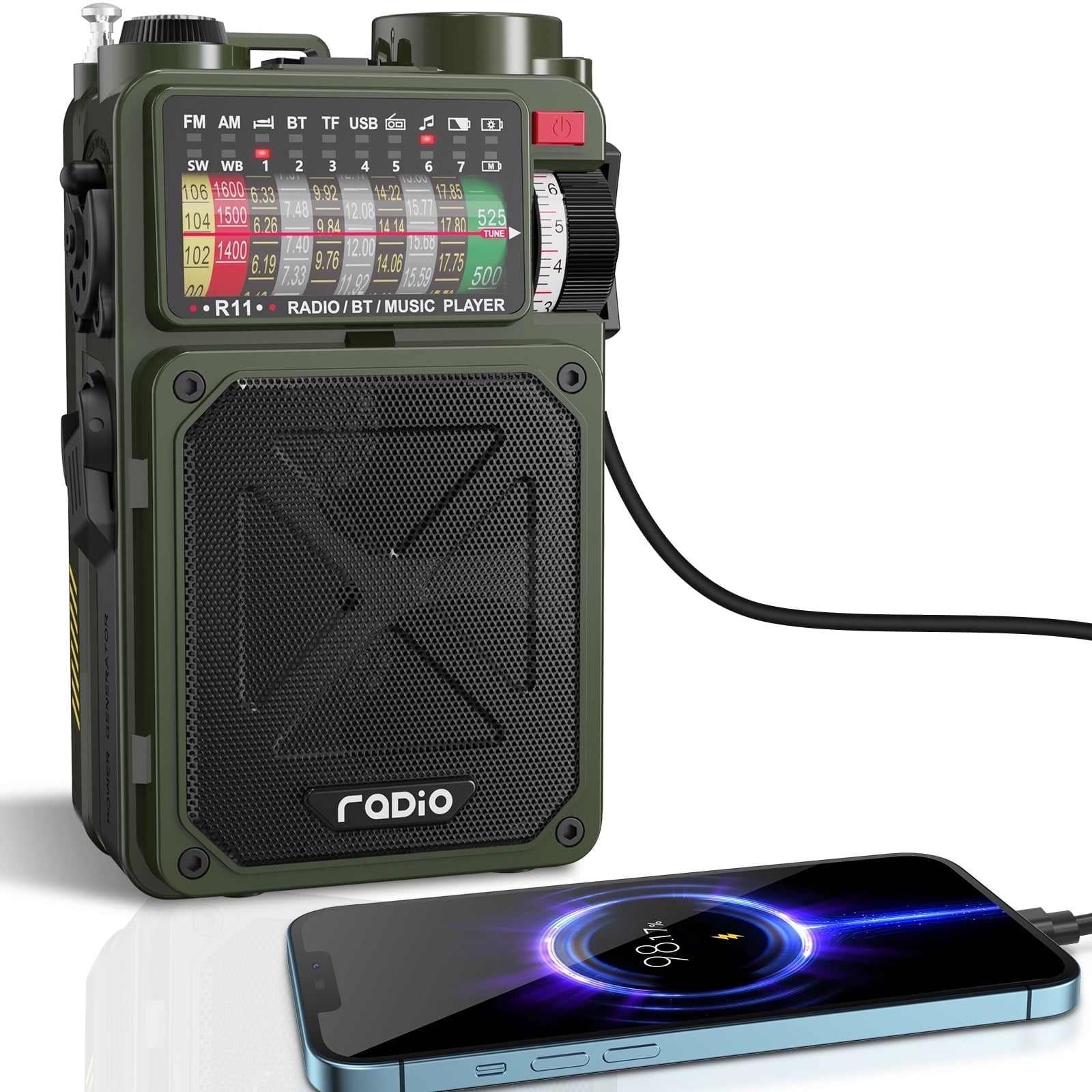 Greadio R11 Bluetooth Portable Emergency Radio, Battery Powered ...