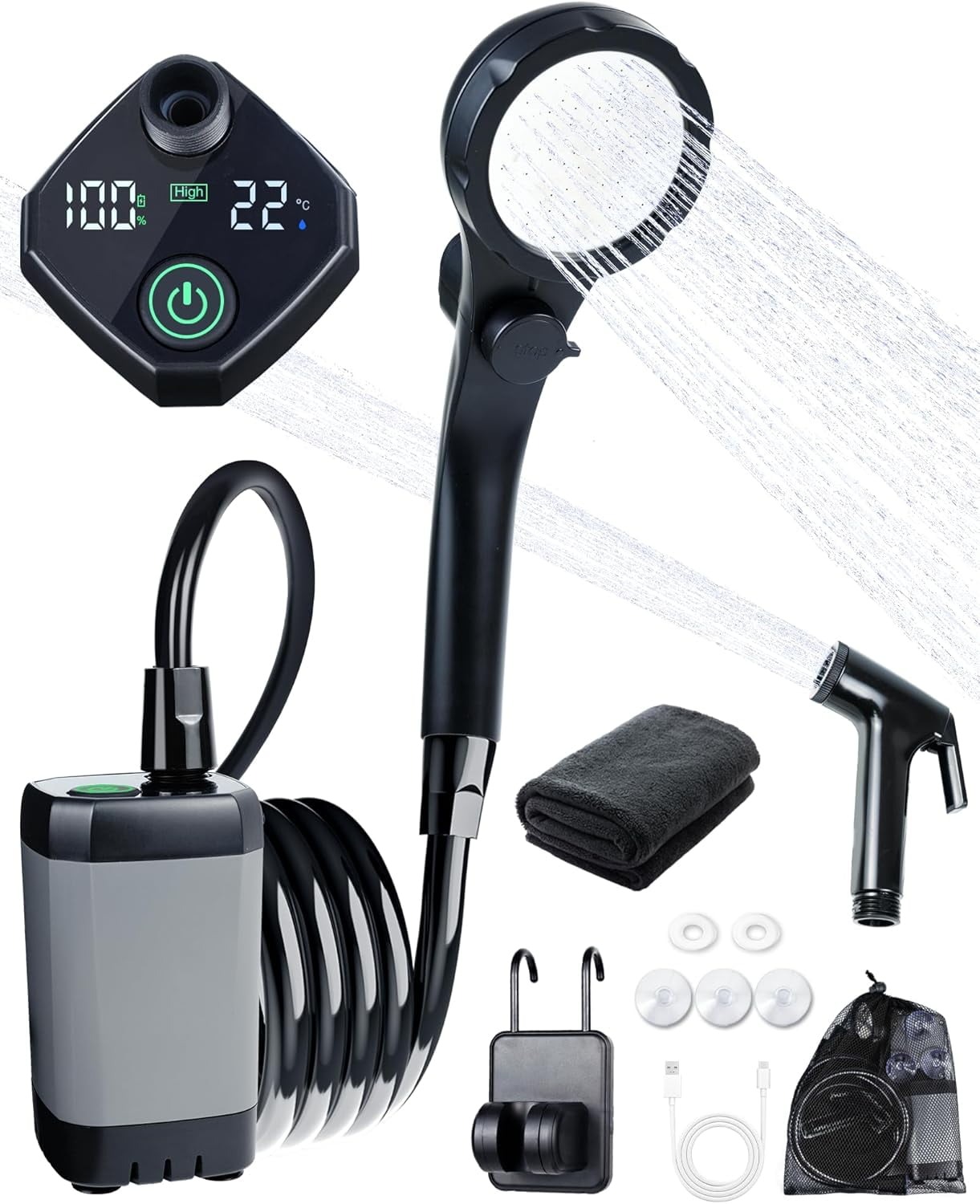 Portable Shower, 6000mAh Rechargeable Portable Shower for Camping with ...