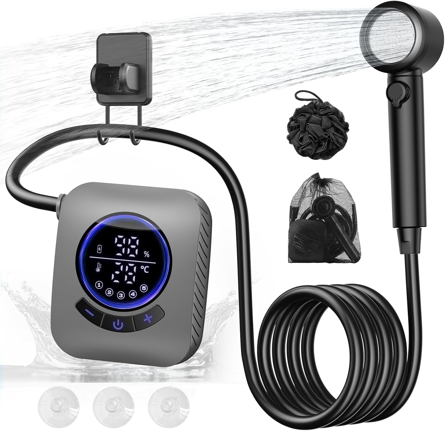 IGRL Portable Shower, 8000mAh Rechargeable Camping Shower Pump, 4 Spray ...