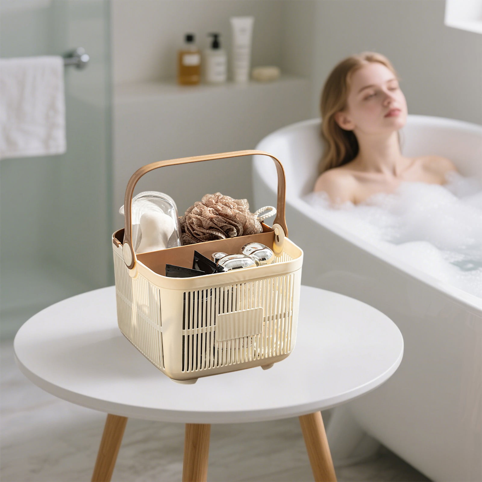 Portable Shower Caddy Basket with Compartments, Plastic Divided ...