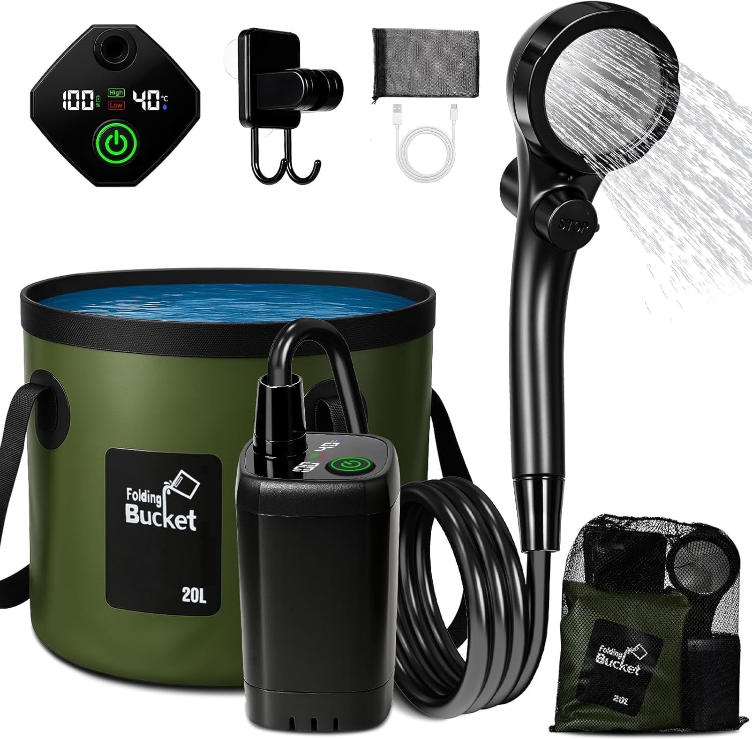 Portable Shower for Camping, 6000mAh Rechargeable Camp Shower Pump with ...