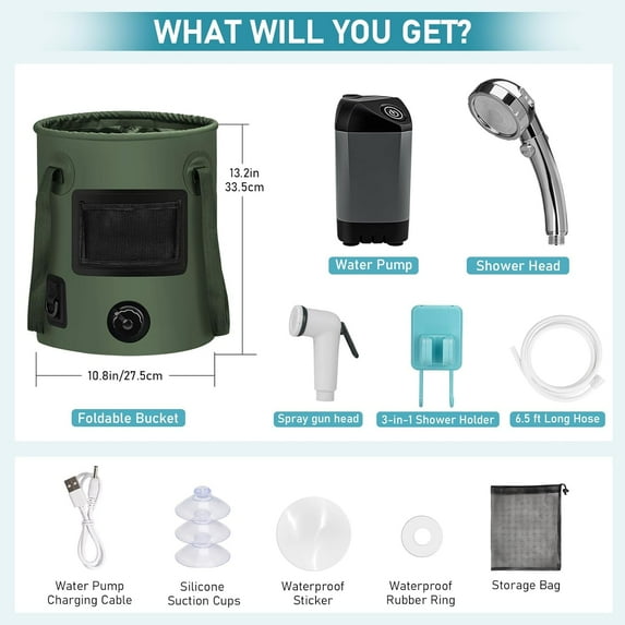 Portable Shower for Camping with Immersion Water , Rechargeable Camping ...
