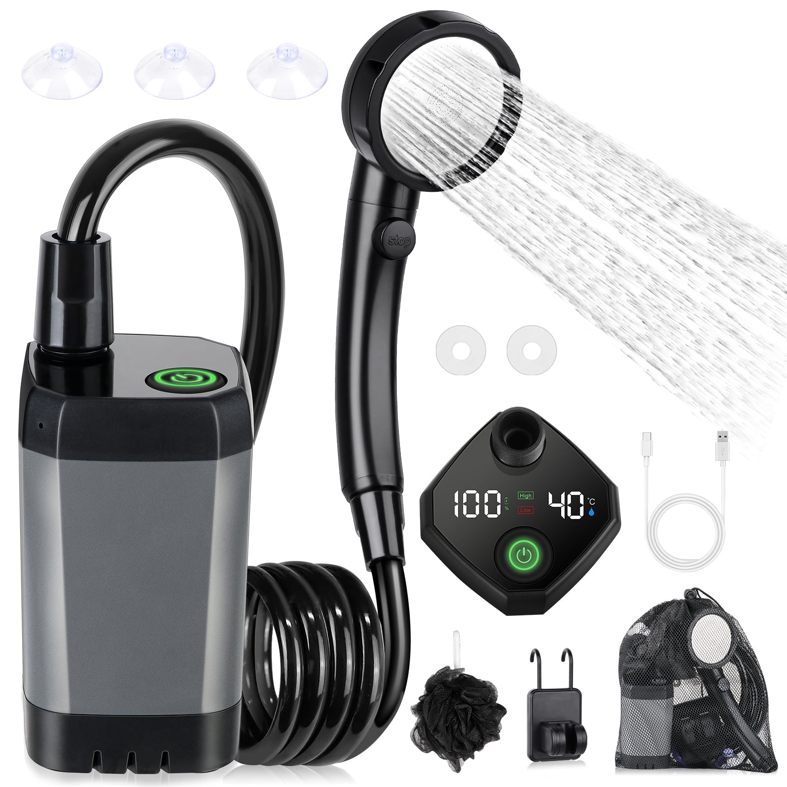 Spopal Rechargeable Portable Camping Shower, 6000mAh Battery, 4 Modes ...