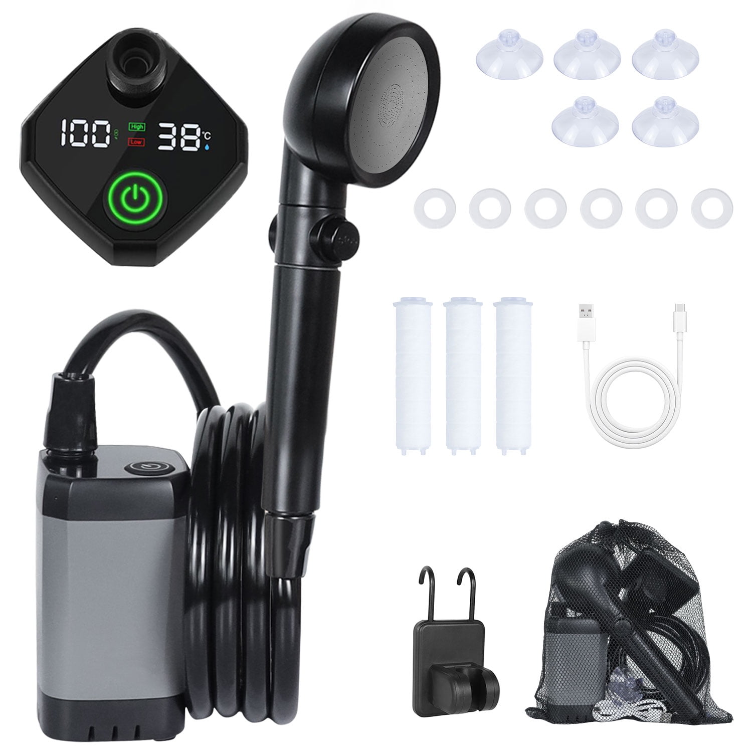 Portable Shower Camping Shower,6000mAh Rechargeable Portable Shower ...