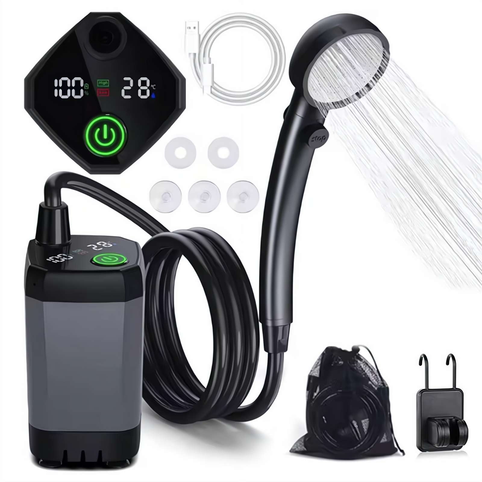Portable Shower Camping Shower, Rechargeable Outdoor Shower with Smart ...