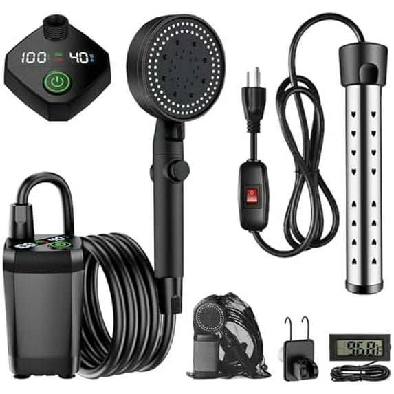 Portable Shower with Heater, Long-Lasting 6000mAh Rechargeable Camping ...
