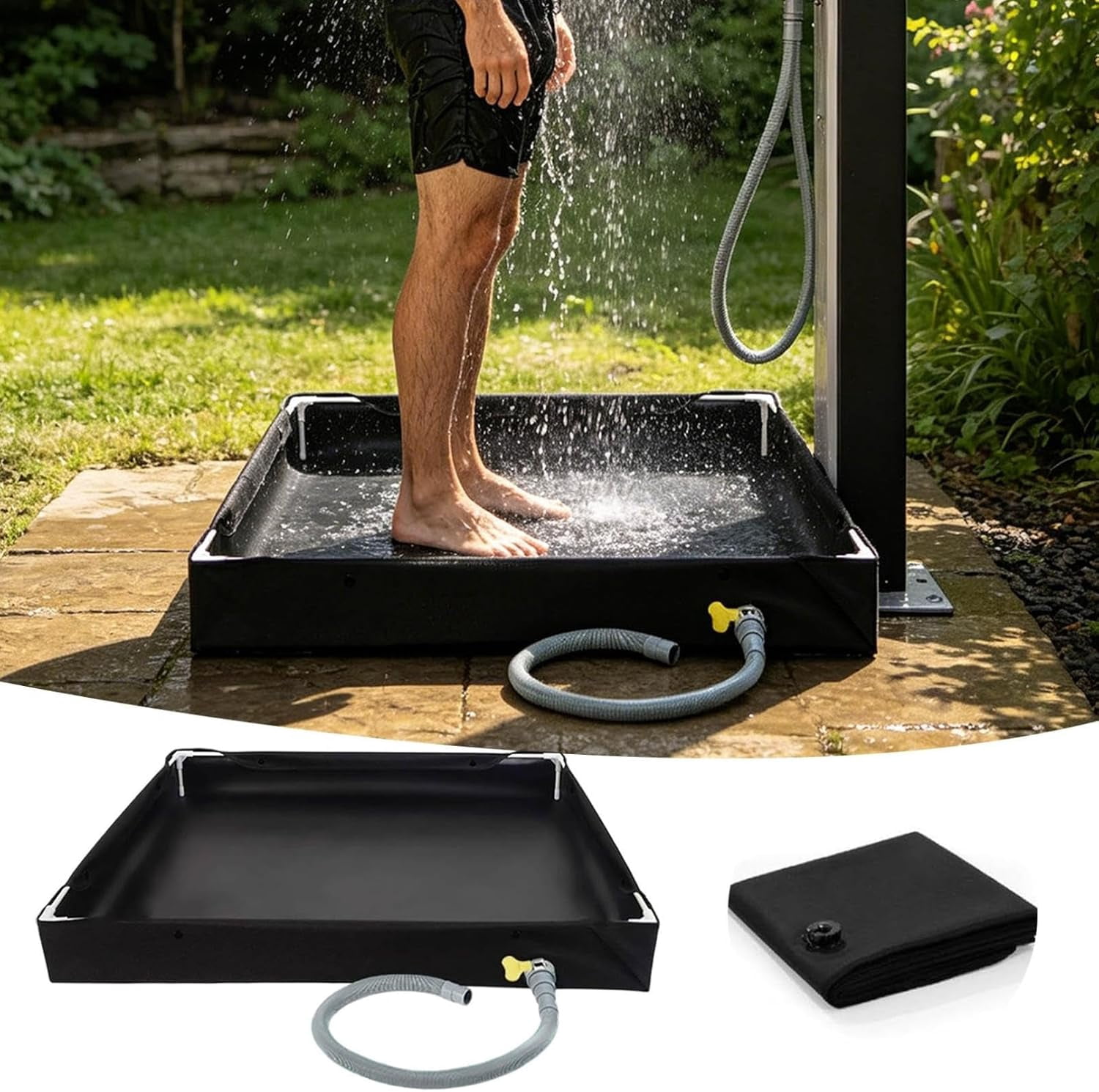 Portable Shower Pan Foldable Base, 31.5 Inch Black Outdoor Shower Floor ...