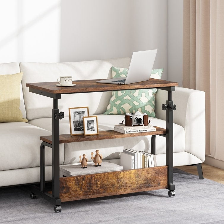 Portable Side Table Desk with Wheels, Height Adjustable Rolling Bedside ...