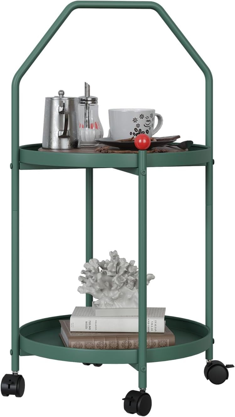 Portable Side Table,Waterproof Round Metal End Tables with Wheels and ...